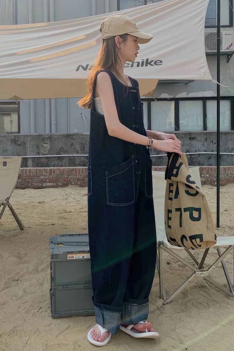 Denim Jumpsuit with Loose-Fit Fashion Tank Top Design – YonPop